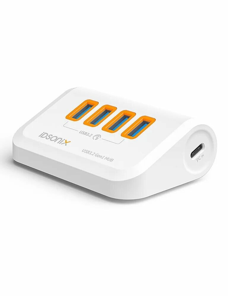 USB HUB iDsonix DAU3-4A хаб USB 3.2 Gen1 5 Гбит/с, с 4*USB A, Порт питания Type-C 5V3A,0.5M, белый для ноутбуков
