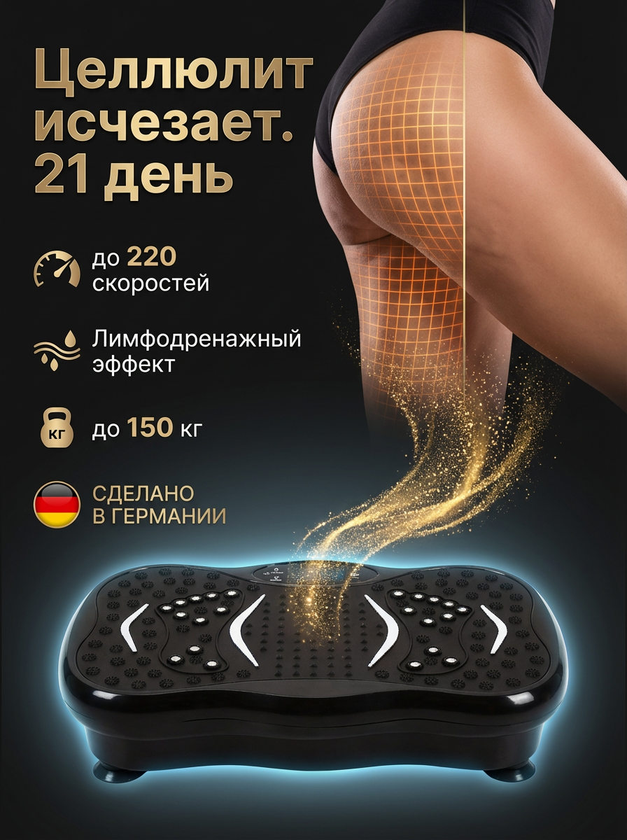 Виброплатформа для похудения 150 кг тренажер кардио степпер, пульт, чёрный, с Bluetooth