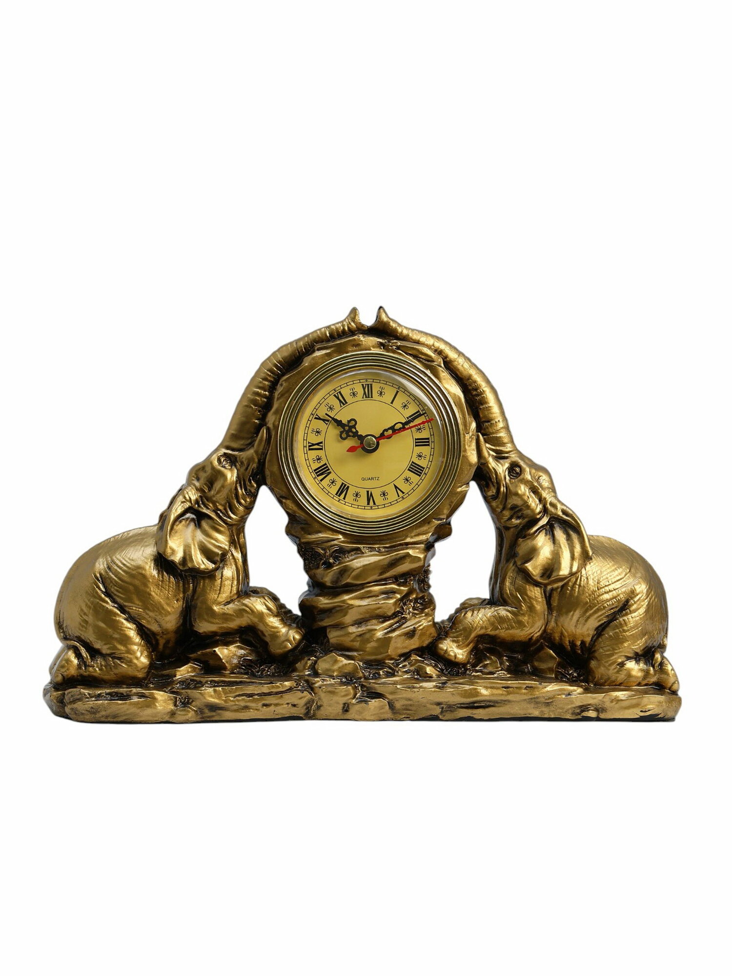 Часы настольные интерьерные каминные "Два слона", 30x20x7 см, d=6.5 см