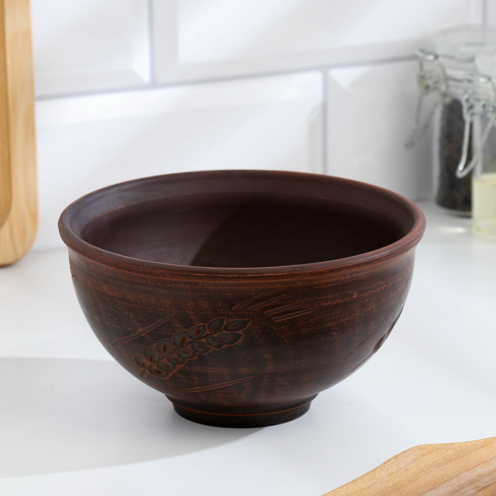 Салатник "Колос", 700 мл, 8x15x15 см, красная глина, вид: салатник