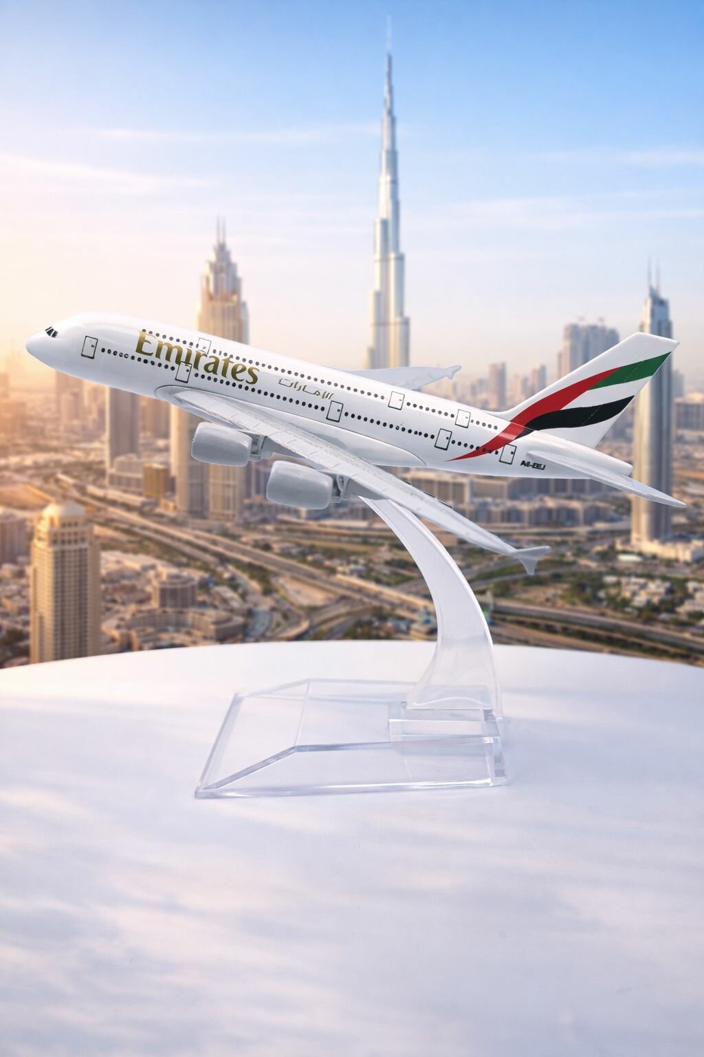 Модель самолета металлическая Airbus A380 / Emirates - 15 см.