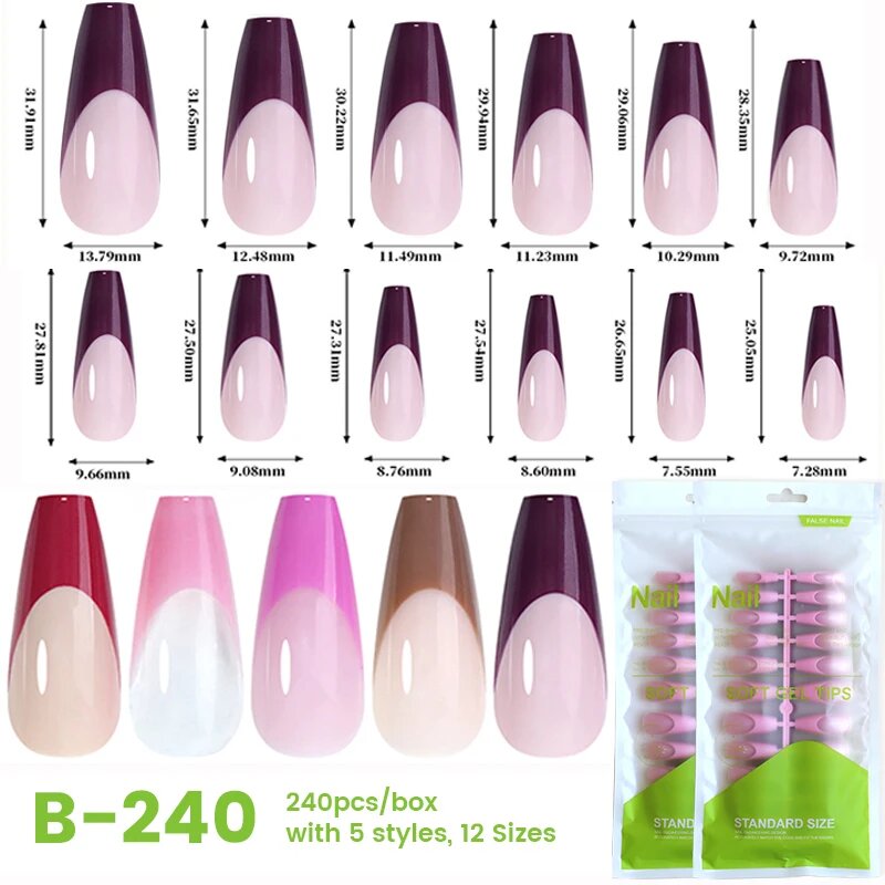 МагиБлинг накладные ногти акриловые французские 480 шт B-240