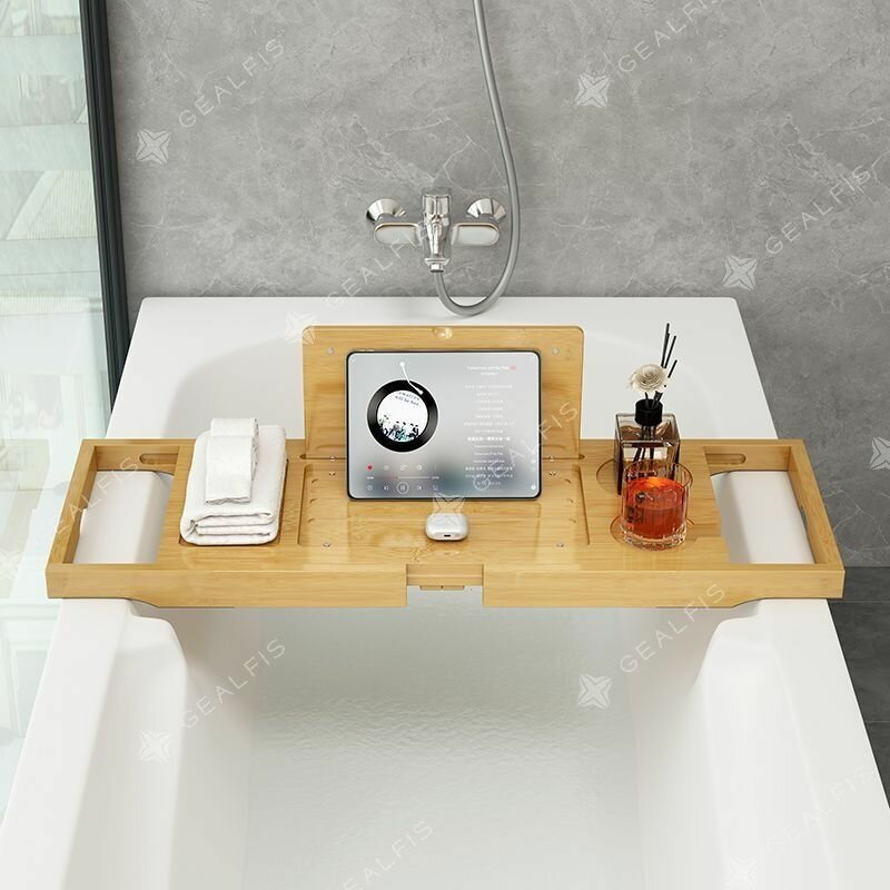 Деревянный столик полка для ванной, подставка поднос для ванны из каучукового дерева 63-95см