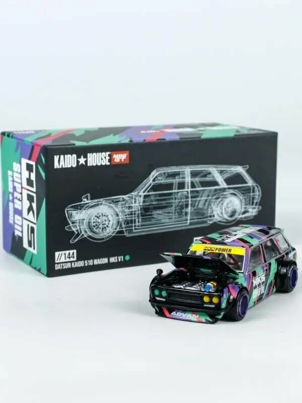 Машинка Kaido House MINIGT 1/64 KHMG144 Datsun KAIDO 510 Wagon HKS V1 Die-cast Alloy Car Model Collection Display Gift