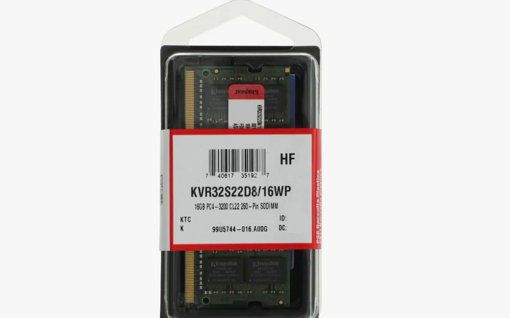 Оперативная память SODIMM 16GB DDR4-3200 Kingston KVR32S22D8/16WP Value RAM