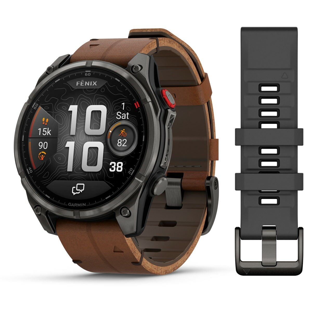 Garmin fenix 8 Pro - 47 мм, AMOLED, Sapphire, DLC, угольно-серый, коричневый кожаный ремешок