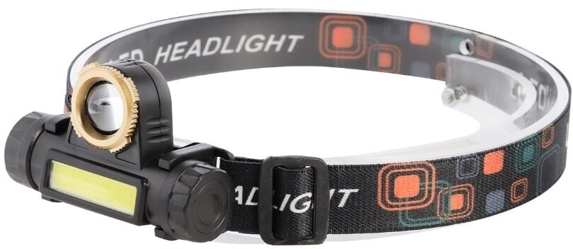 Аккумуляторный налобный фонарь 3 Вт LED+ 3 Вт COB, черный (SBF-HL038)