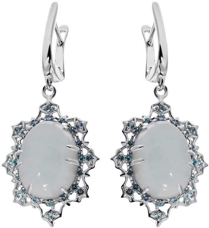 Серьги, серебро, 925 проба, аквамарин, фианит