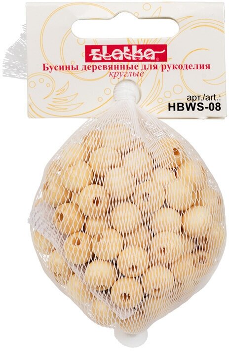 Бусины деревянные для рукоделия Zlatka HBWS-08 8 мм 10 уп по 100 шт св. дерево