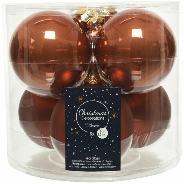 Набор стеклянных шаров 8 см terra brown mix, 6 шт, Winter Deco, 140677/1001451