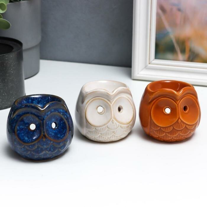 Аромалампа для эфирных масел «Совёнок», керамика под шамот, 6.7×7.5×7.5 см, микс