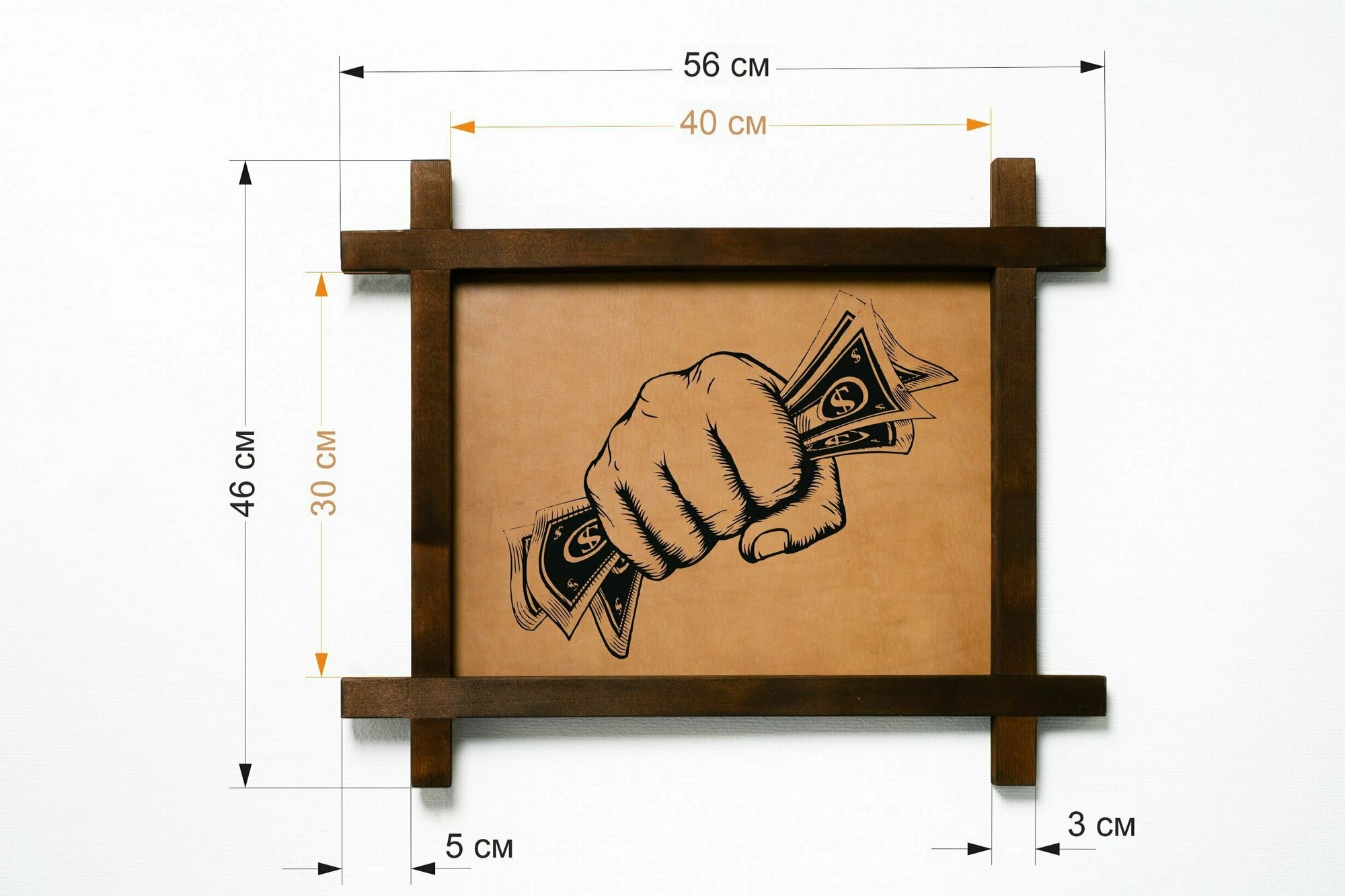 Картина интерьерная из кожи "Денежный кулак", BoomGift