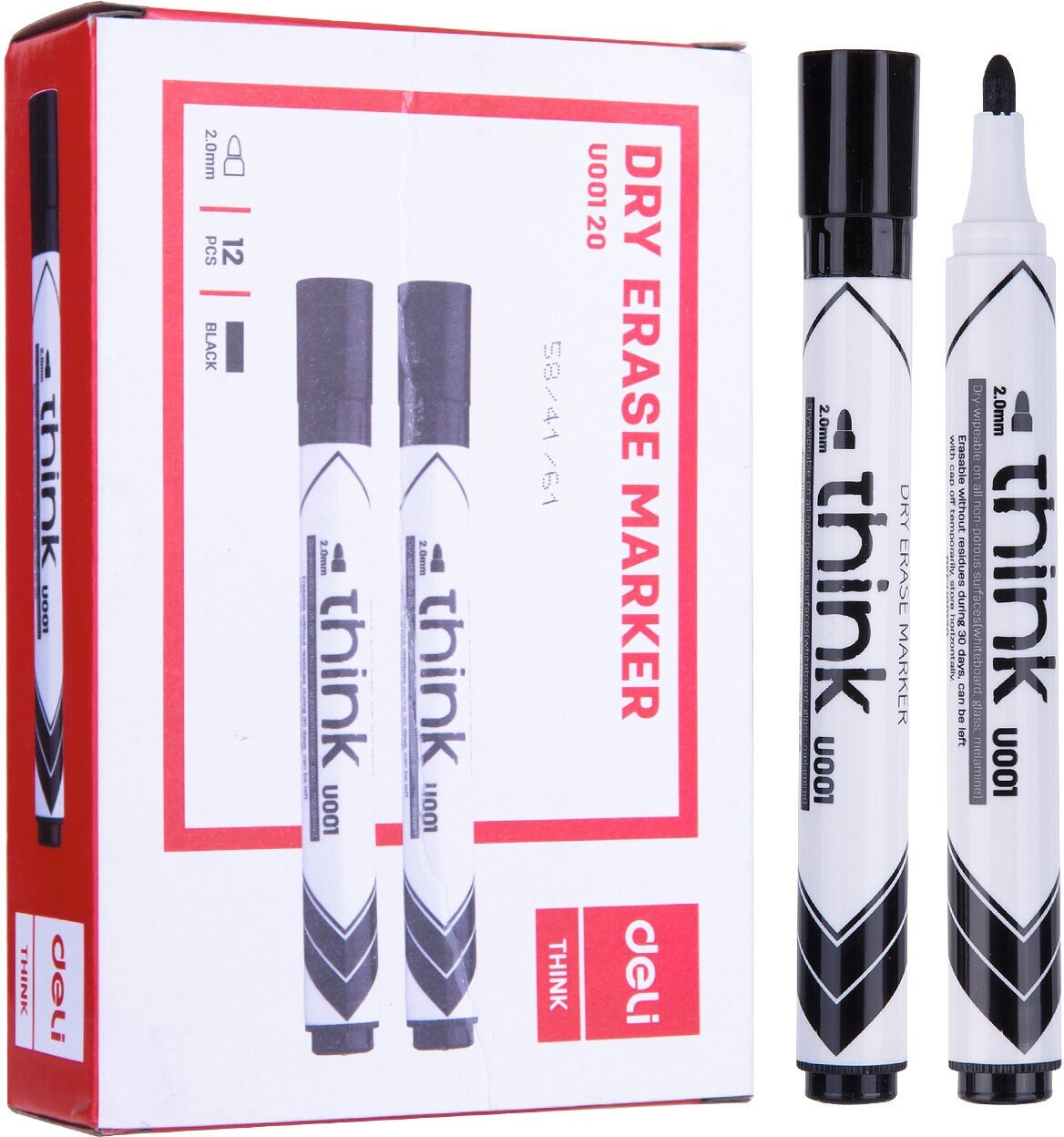 Маркер для досок Deli EU00120 Think круглый пиш. наконечник 2мм черный