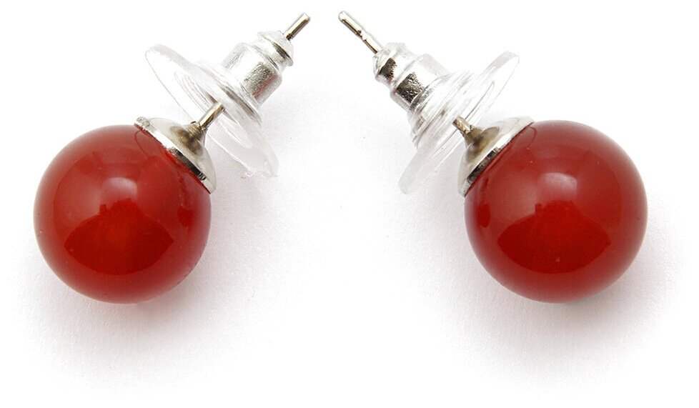 Серьги пусеты, сердолик