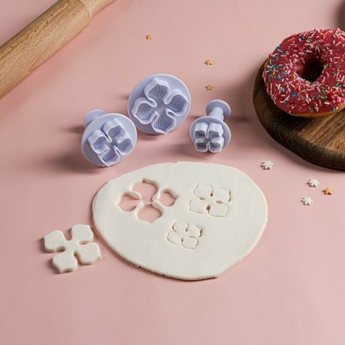 Набор плунжеров кондитерских Доляна Клевер , 3 шт, d 4,8/3,7/2,7 см