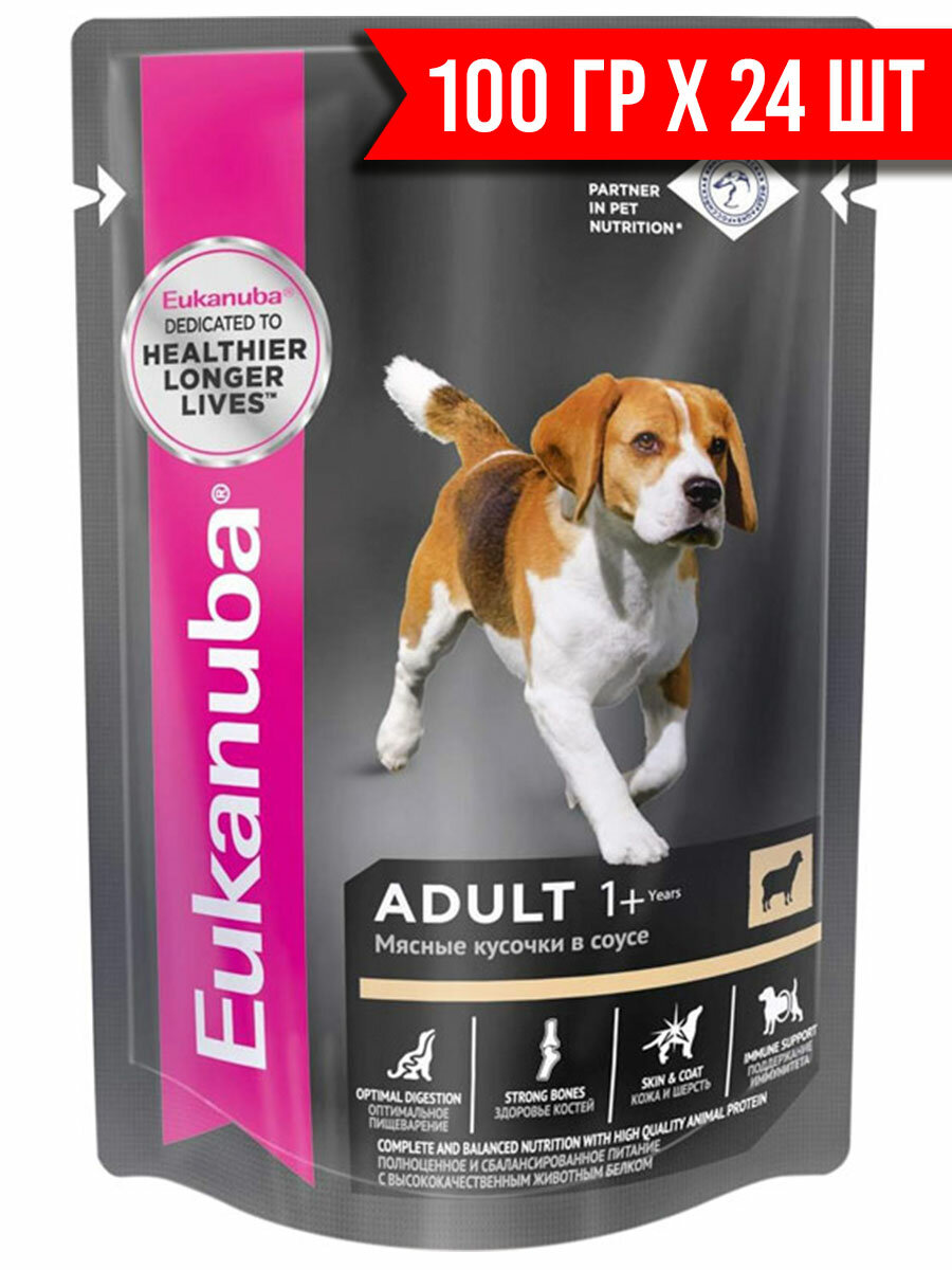 EUKANUBA DOG ADULT LAMB для взрослых собак с ягненком в соусе 100 гр (100 гр х 24 шт)