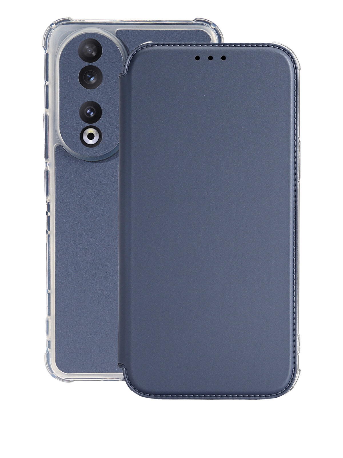 Чехол книжка на Honor 90 противоударный с усиленными углами серый