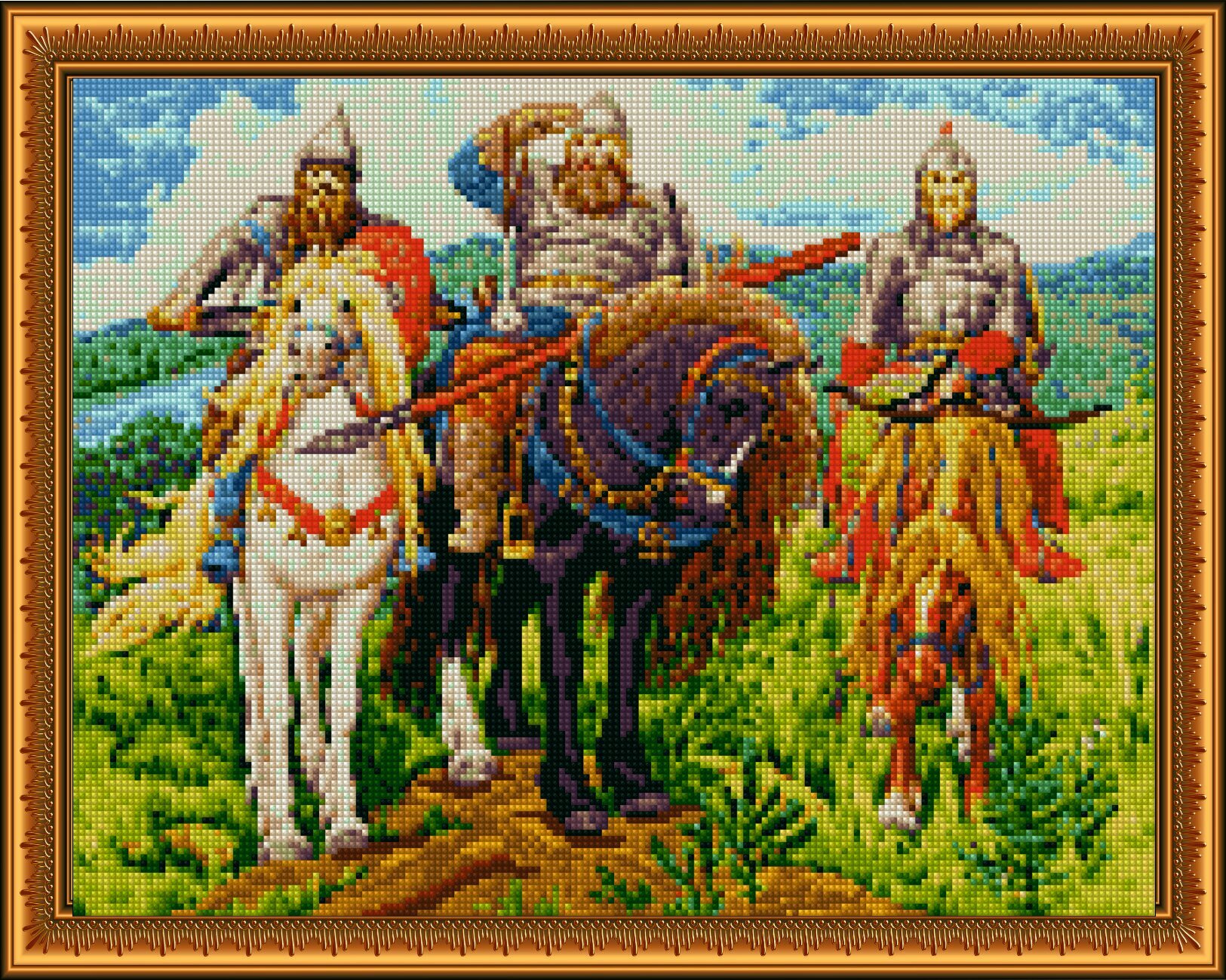 Алмазная мозаика "Три богатыря" на подрамнике, 40х50 см, люди М-1037