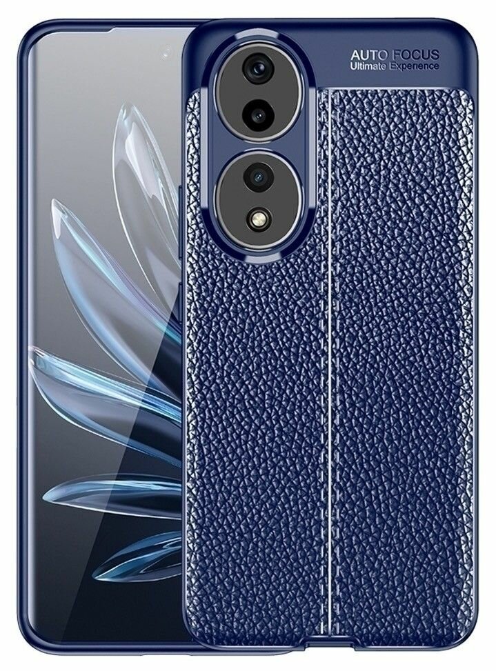 Чехол на Honor 90 5G силиконовый под кожу синий противоударный