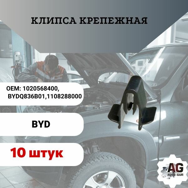Клипса фиксатор (Обшивка багажника, салона, приборная панель) BYD 1020568400, BYDQ836B01 10 штук