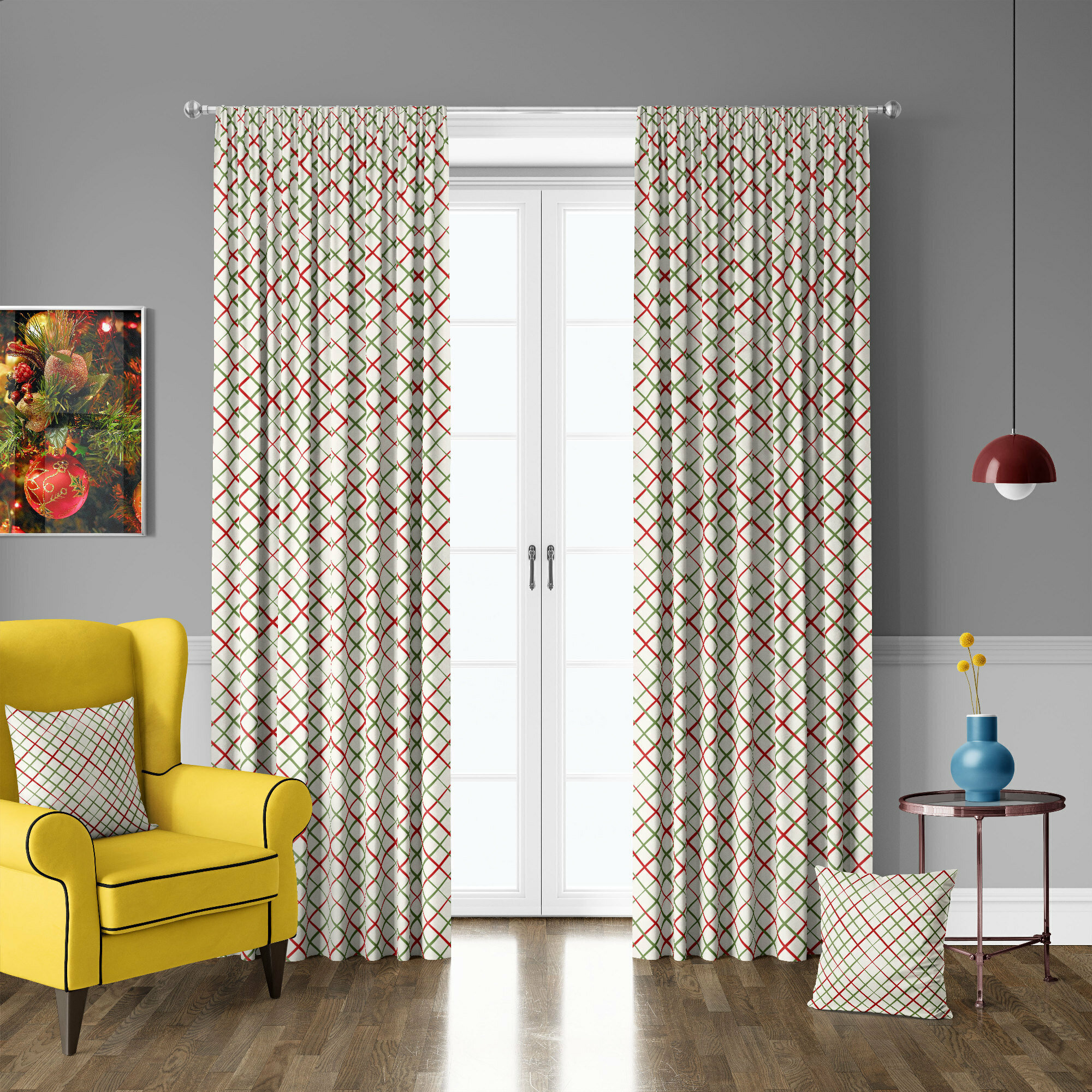 Шторы для комнаты / Новогодние шторы / Фотошторы из ткани габардин 145-260 см 2 шт. /3D шторы / Для гостиной, спальни и кухни