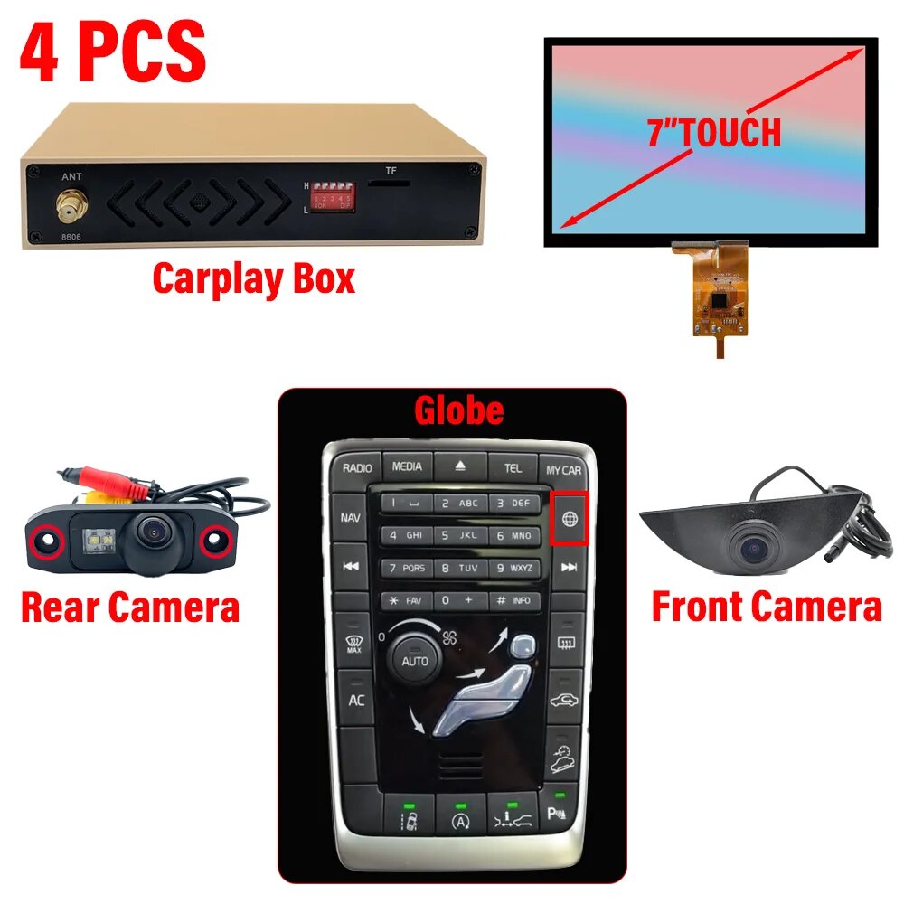 Беспроводной модуль Apple Carplay Android Auto Car AI Box для Volvo XC60 XC70 S60 S80 V60 V70 V40 (2011-2019) декодер зеркальных звеньев XC70, GLOBE 4PCS