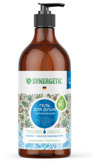 Набор из 3 штук Гель для душа Synergetic Кокос и масло макадамии натуральный биоразлагаемый 0.75л