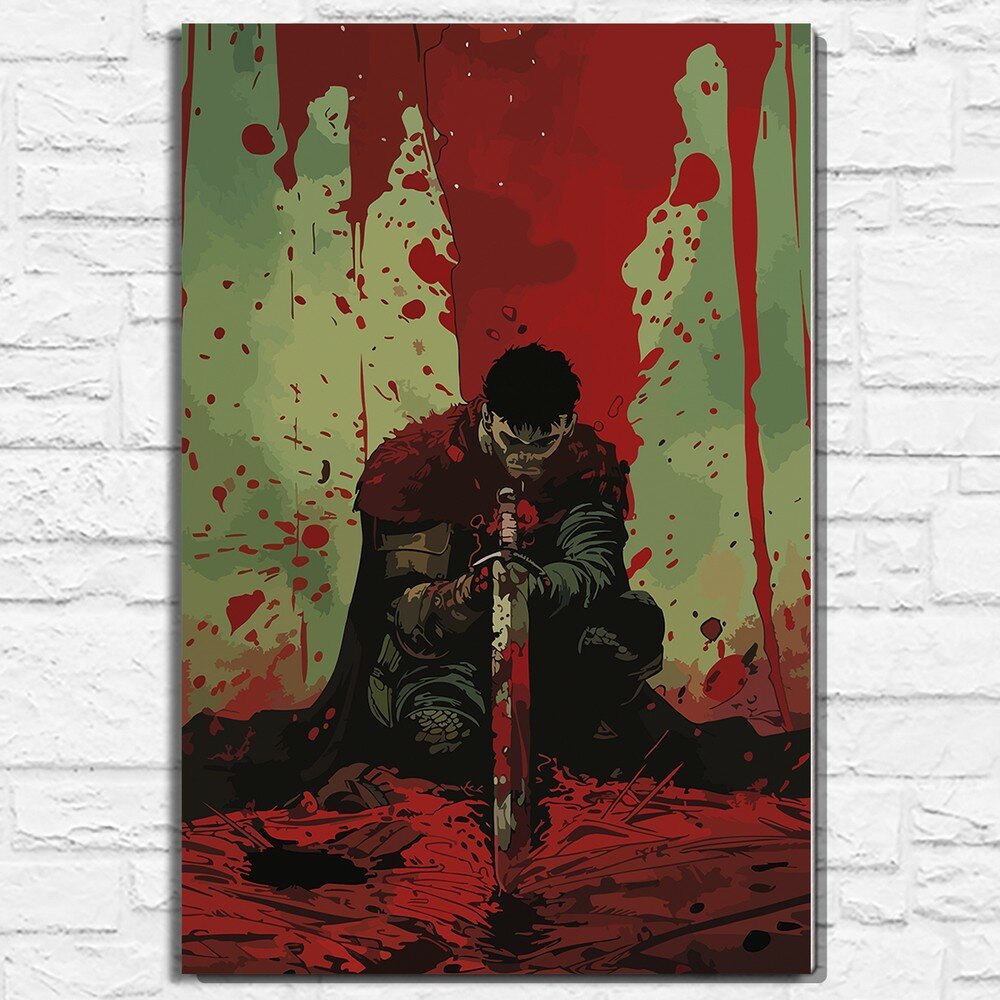 Картина по номерам на холсте аниме Берсерк Гатс (Дарк Фэнтези, Berserk, Guts) - 15711 60x40 В