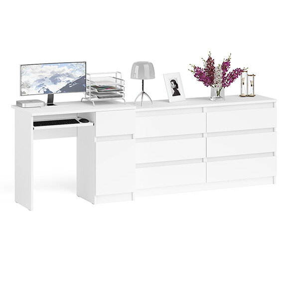 Стол компьютерный Мори МС-1 правый + Комод МК1380.6, цвет белый