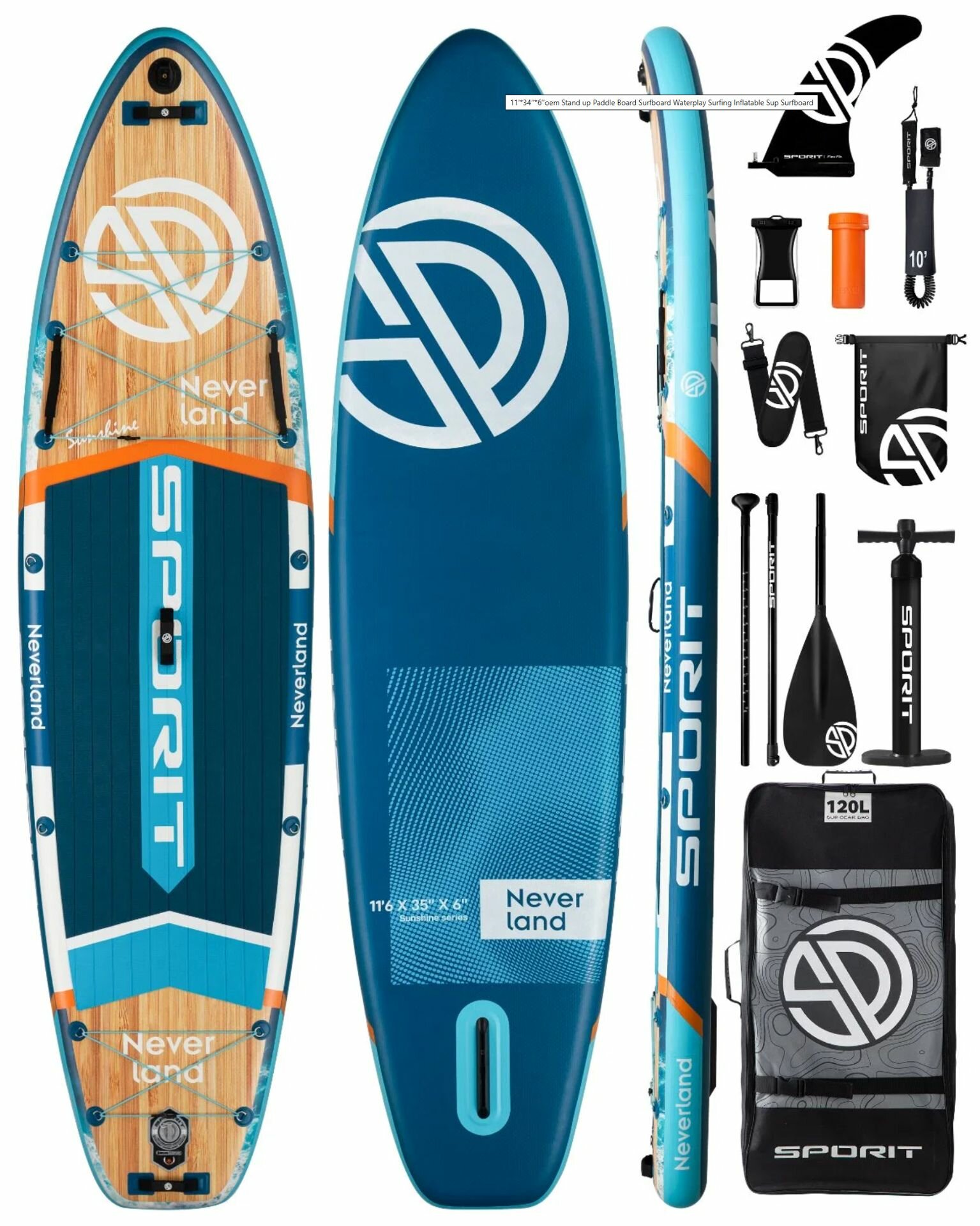 Надувной сапборд SPORIT NEVER LAND BLUE STD 11,6" 350*88*15 см, Sup борд двухслойный