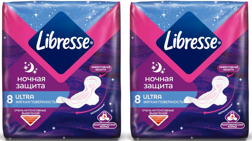 LIBRESSE Гигиенические прокладки ULTRA Ночные, 2 упаковки по 8 шт