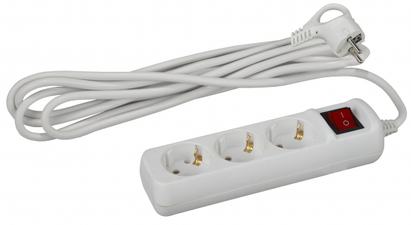 Удлинитель бытовой ЭРА U-3es-3m с зазeмляющими контактами и выключателем, ПВС 3х1мм², 3 метра 3 розетки, белый Б0028378