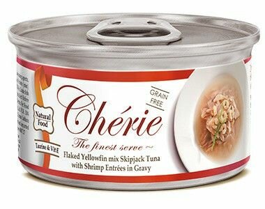 Корм влажный Pettric Cherie Flaked Yellowfin Mix, для взрослых кошек, с тунцом и креветкой в подливе, 960г ( 80г х 12шт. )