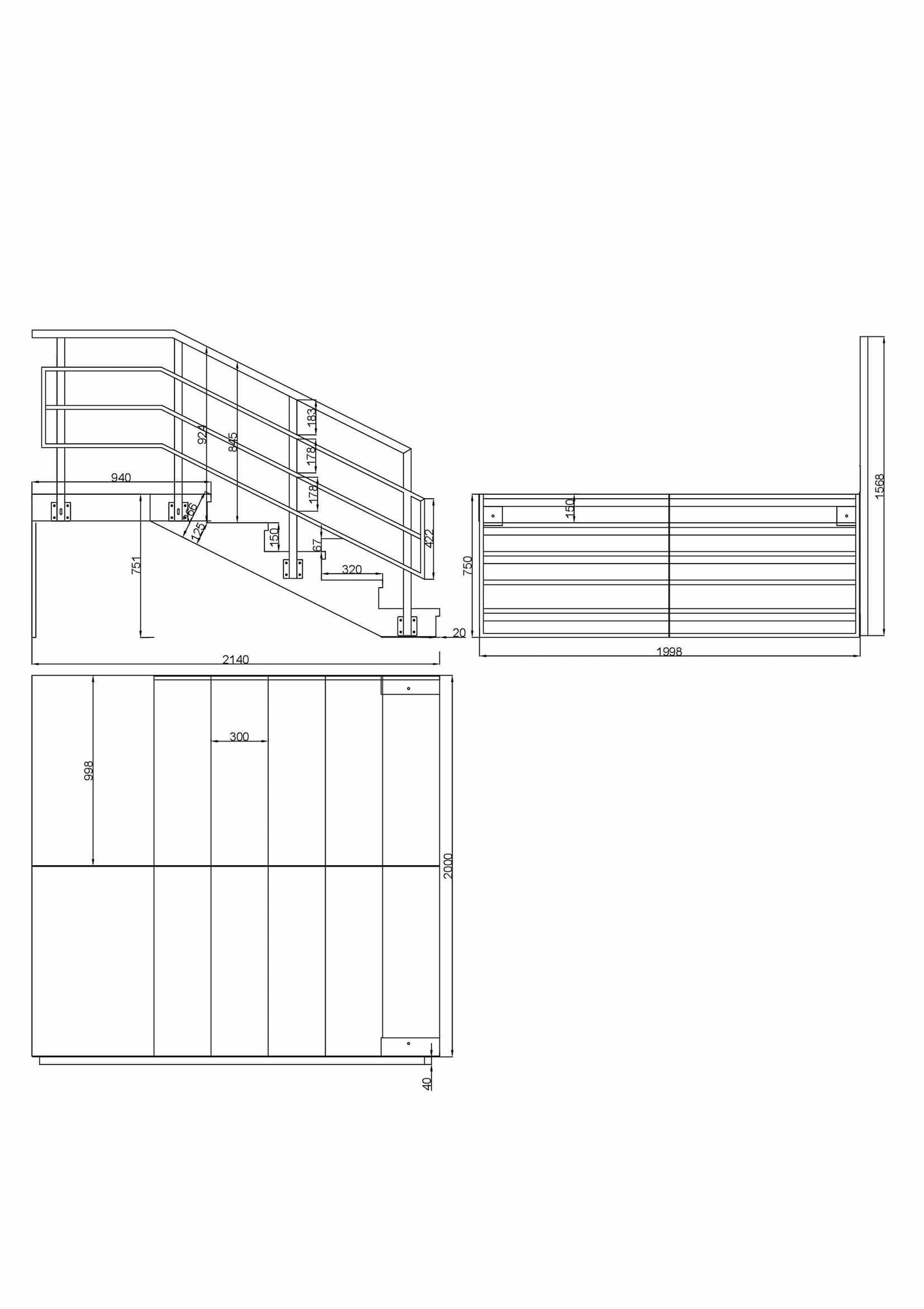 Лестница-крыльцо 5 ступеней с площадкой, с ДПК, без ограждения. Ширина 2м. Высота 75см.