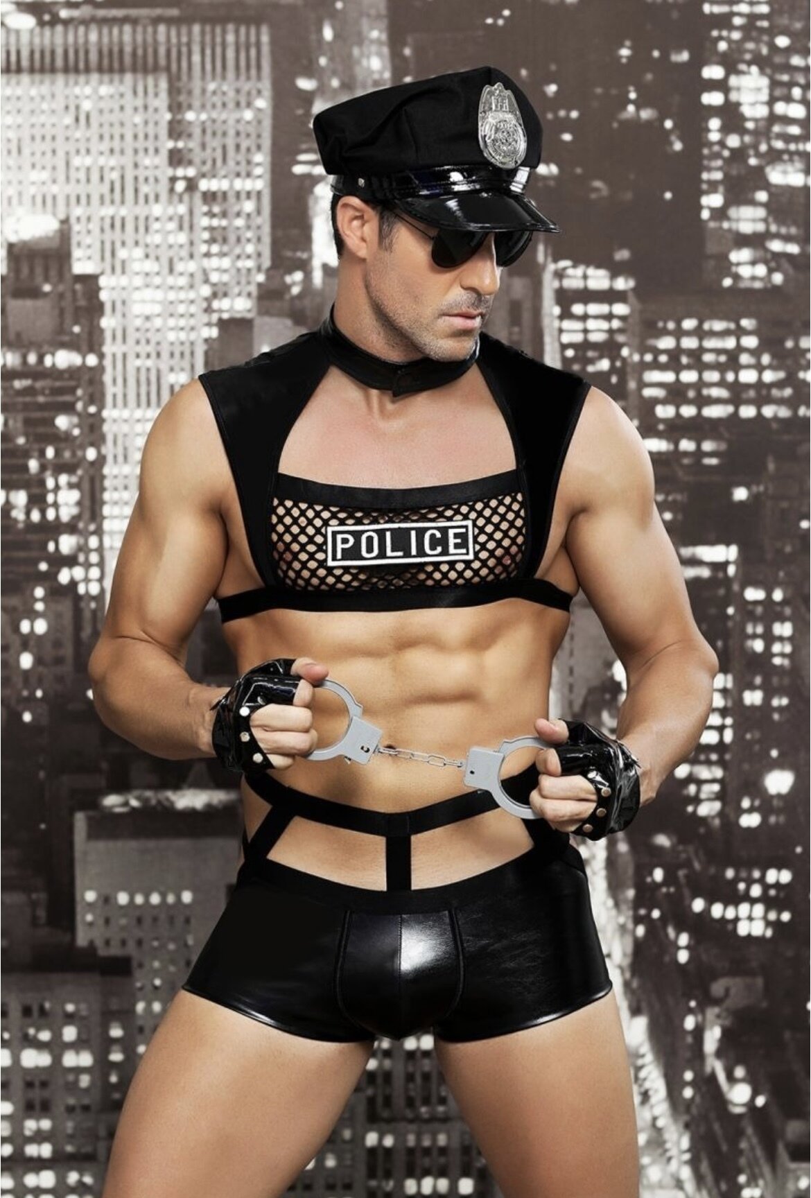 Косплей, сексуальный мужчина-полицейский, черный, размер 46-52