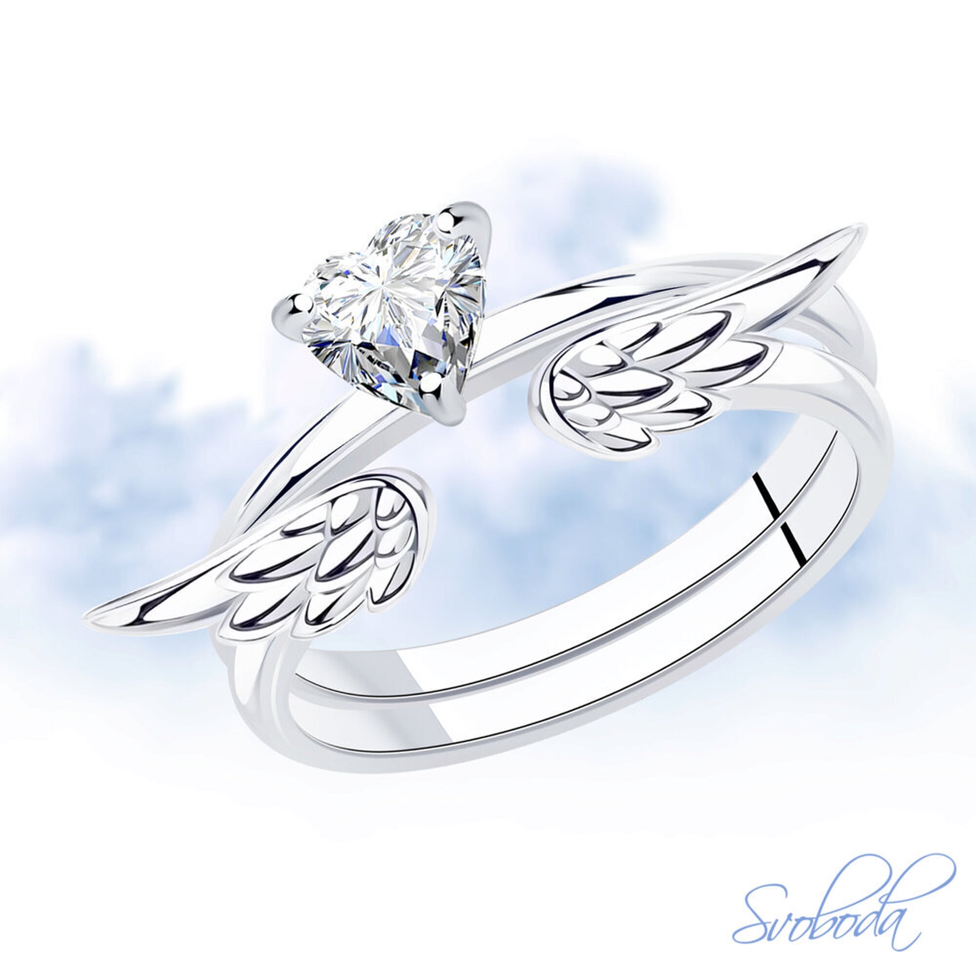 Кольцо, серебро, 925 проба, родирование, фианит