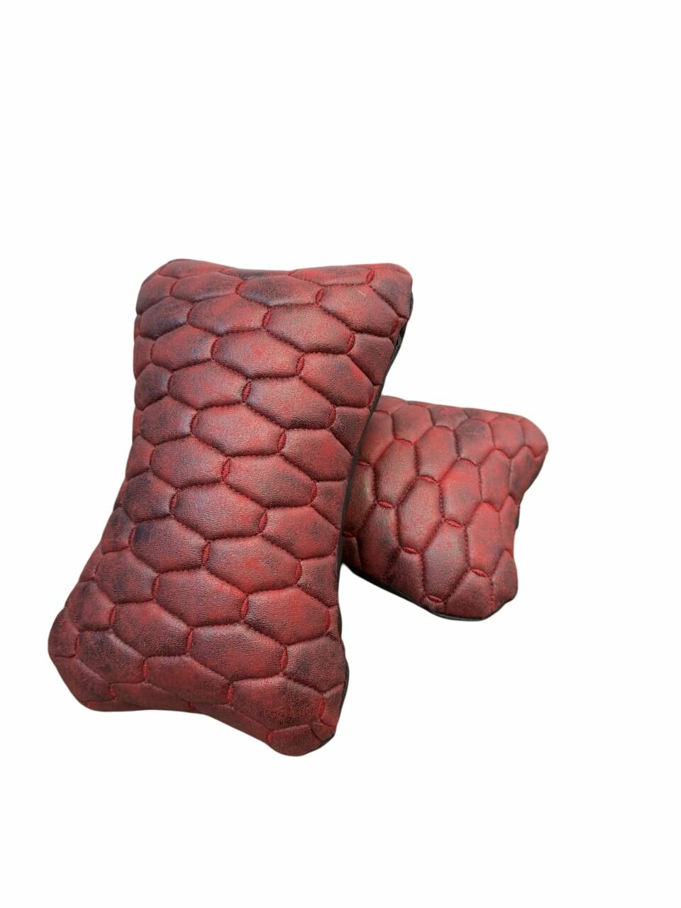 Подушка автомобильная в машину на подголовник PSV Skin (Черно-Красный), мокрая кожа, 2 штуки