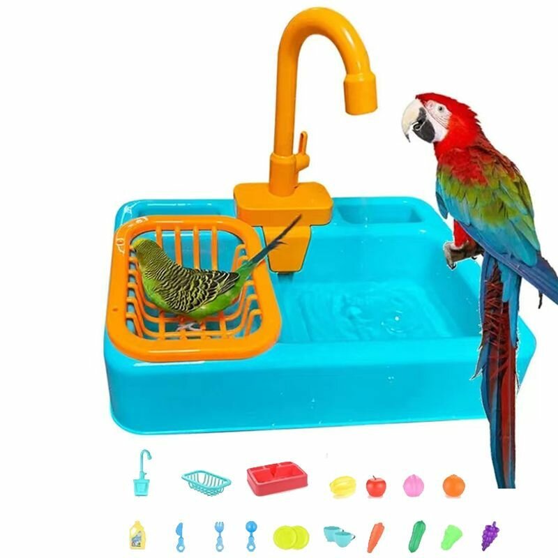 Ванночка-купалка с фонтаном и игрушками для попугаев+16 игрушек