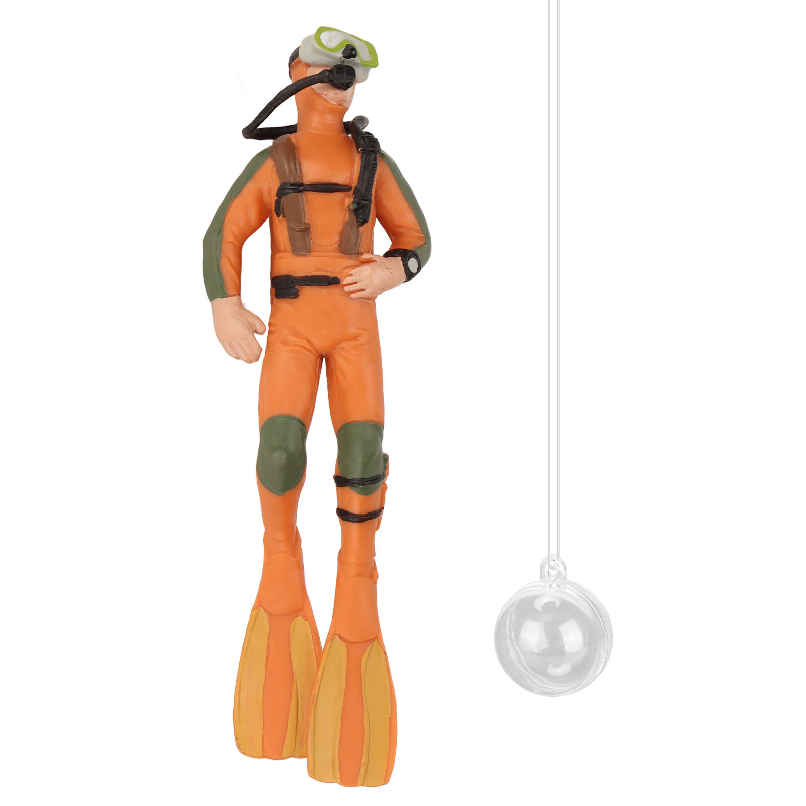 Декоративная фигурка для аквариума "Дайвер" — плавающая, с имитацией позы пловца, оранжевого цвета, для ландшафтного оформления аквариума.