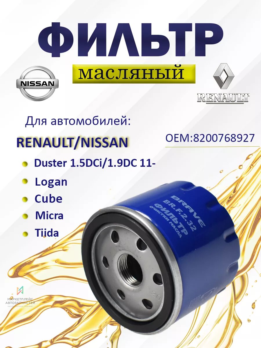 Фильтр масляный Рено Логан, Дастер 8200768927