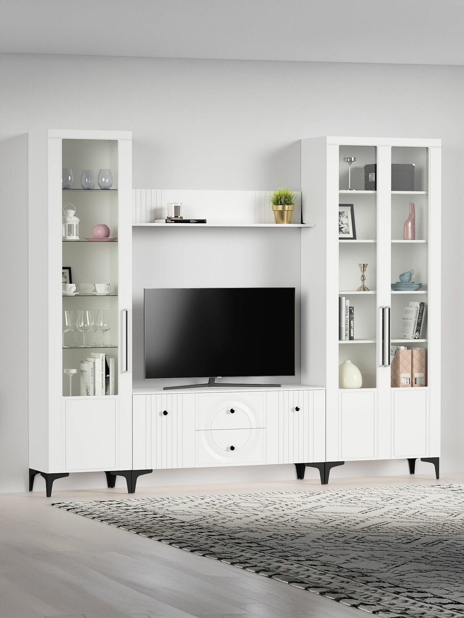 ARNIKA Стенка в гостиную со шкафами Валенсия 272.3х38.3х225.2 см, белый