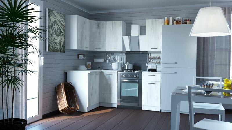 GER Кухонный гарнитур Алина прайм, Цвет Пайн белый, ширина 120х140 см, с навесными шкафами, с выдвижными ящиками. с тумбой под мойку