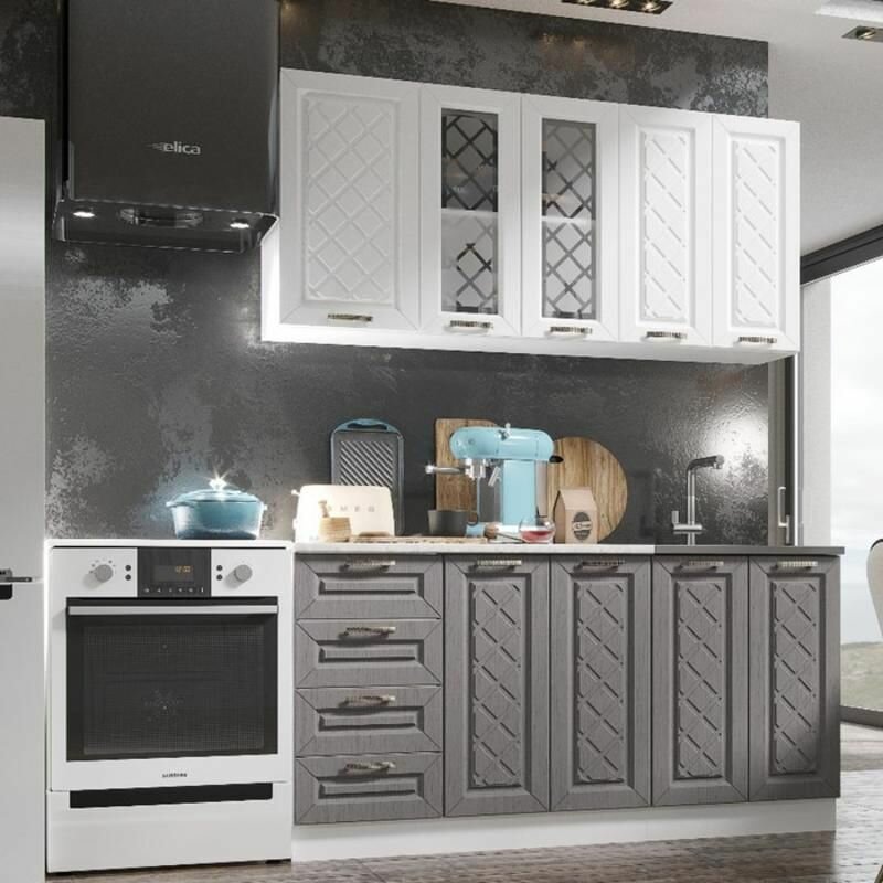 Кухня Агава 1600х450 акация белая / трюфель, для кухни, для дома, с полками и выдвижными ящиками