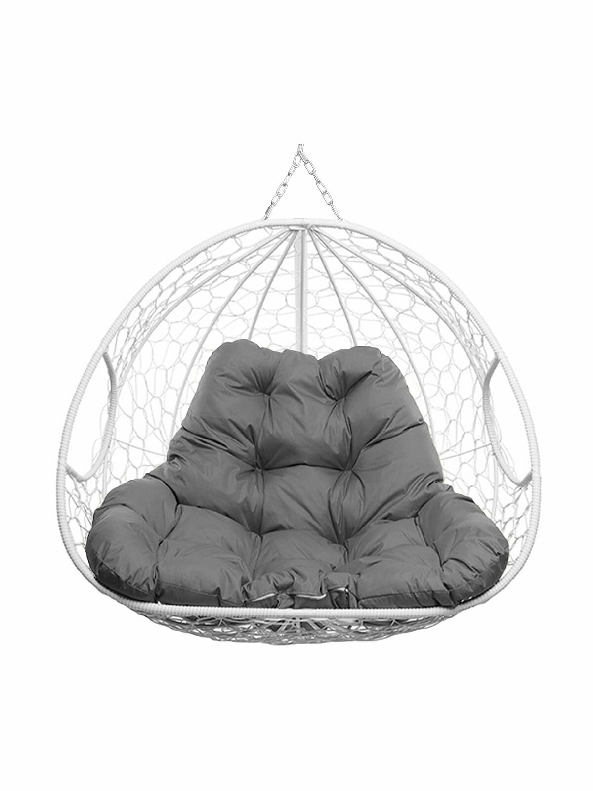 Подвесное кресло для двоих (без стойки), с ротангом белое, серая подушка