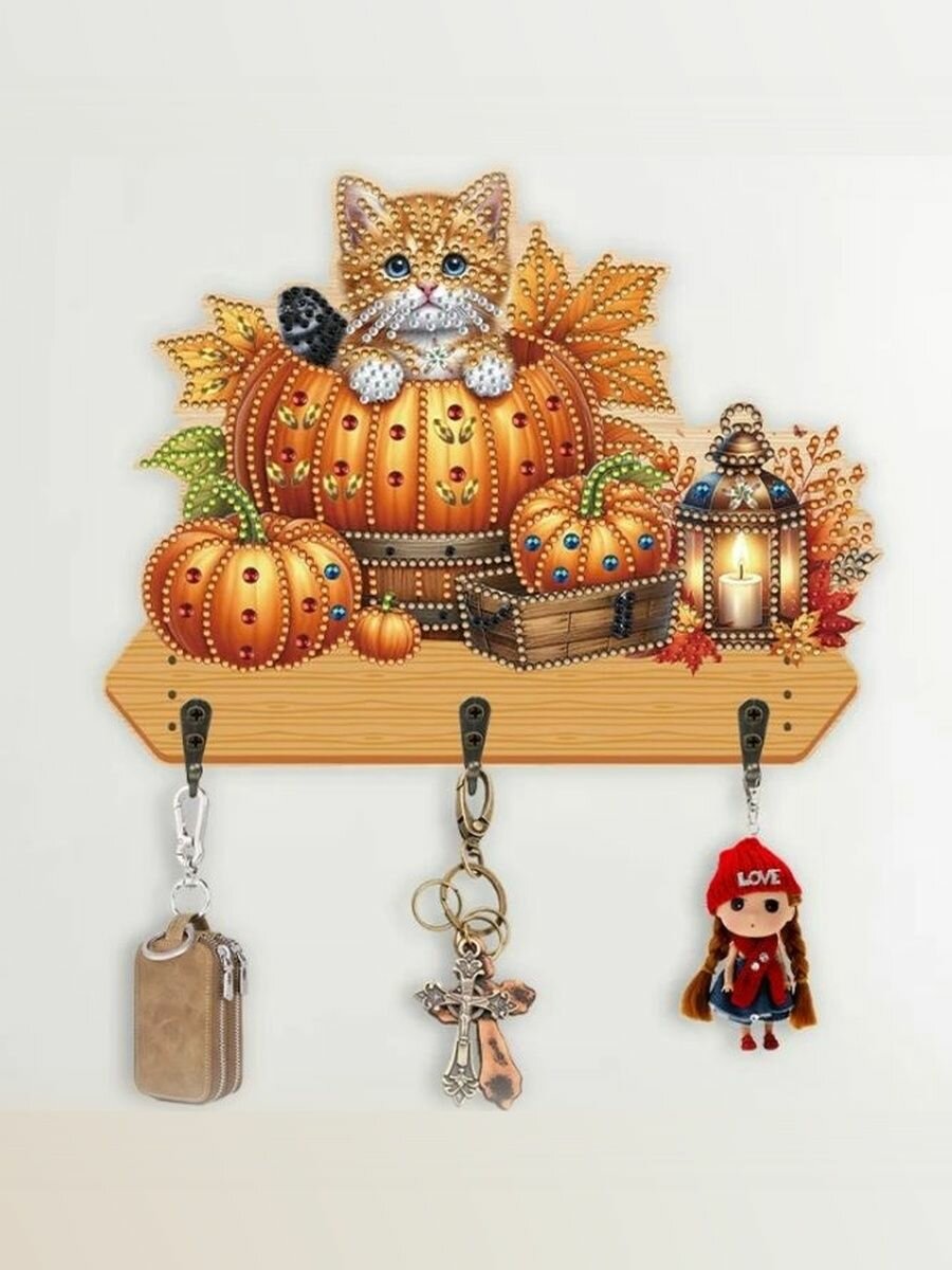 Алмазная мозаика-ключница на деревянной основе. Котенок