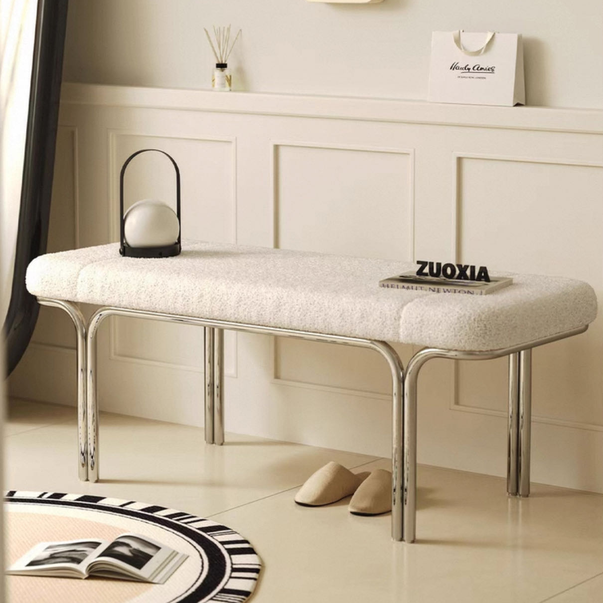 Интерьерная банкетка на металлических ножках Ravel (белый)