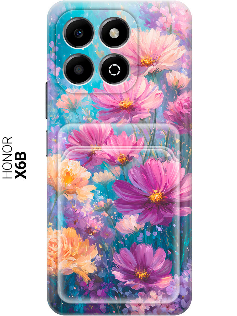 Силиконовый чехол на Honor X6b с принтом "Палитра полевых цветов" с карманом для карты