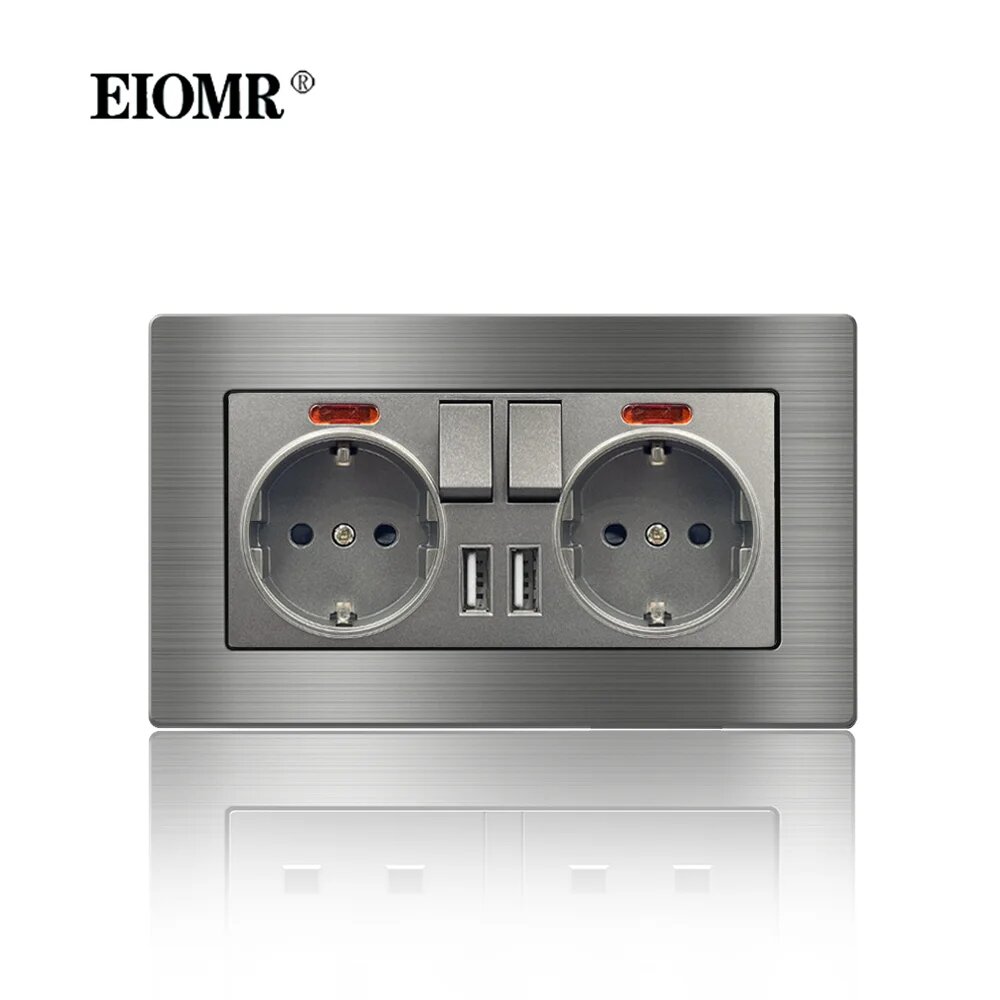EIOMR F6 Серия серые электрические розетки with Switch Socket