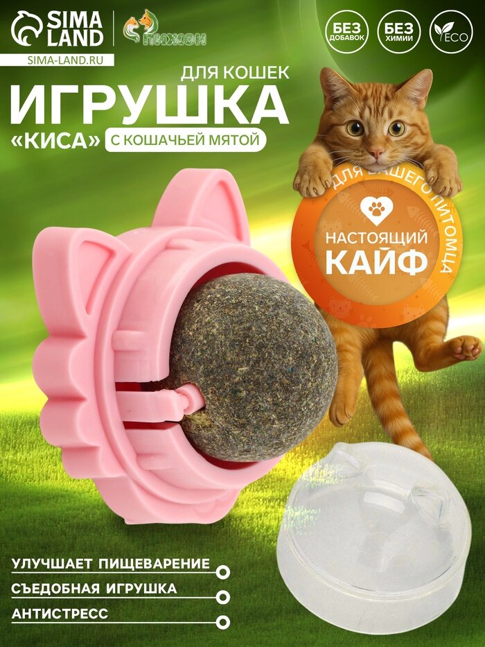 Игрушка для кошек из кошачьей мяты "Киса" на основании, 4,5х6х6 см, розовая 10791223