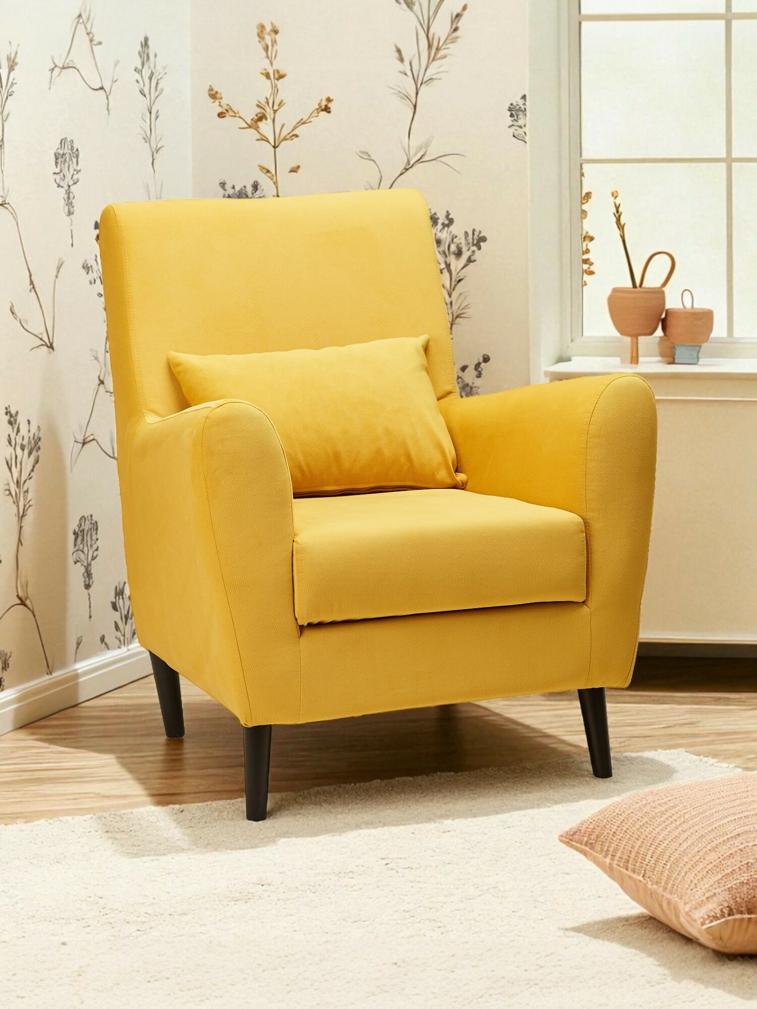 Кресло Либерти в гостиную, мягкое для дома и отдыха, велюр Maserati Yellow